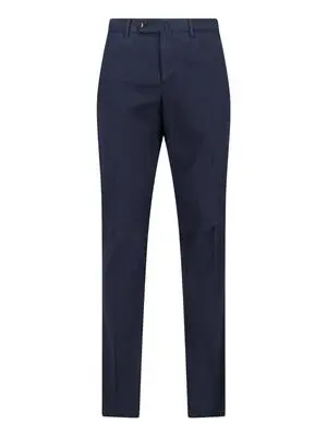 PT TORINO Cotton Blend Straight Leg Trousers Blue