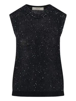 GOLDEN GOOSE Sequin Knit Tank Top - Black