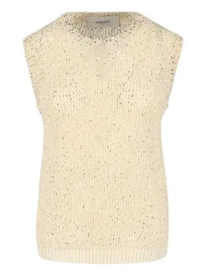 GOLDEN GOOSE Sequin Knit Tank Top - Cream