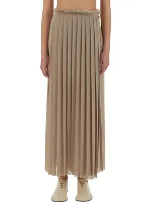 Ami Long Pleated Skirt - Beige