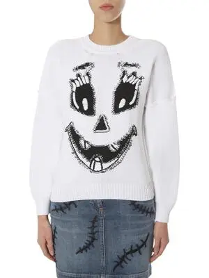 Moschino Crew Neck Regular Fit Sweater - White