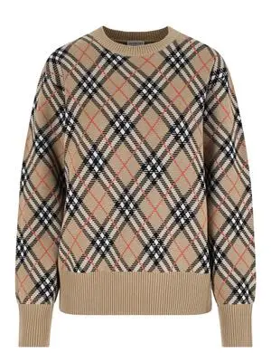 Burberry Check Crew Neck Sweater - Beige
