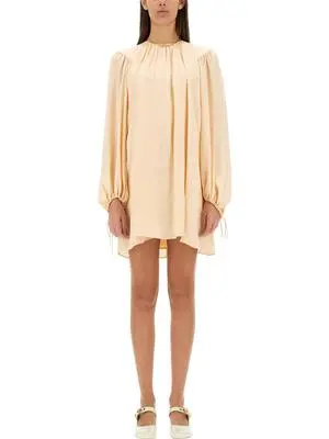 Chloé Silk Shirred Mini Dress - Powder