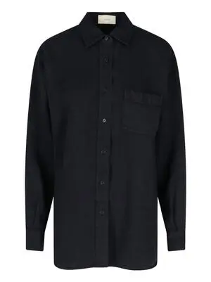 THE ROW Nesson Linen Denim Shirt Black
