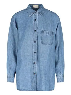 THE ROW Nesson Linen Denim Shirt Light Blue