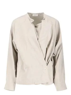 LEMAIRE Draped Cotton-Silk Blend Shirt Beige