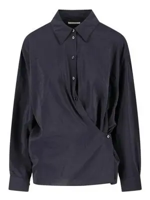 LEMAIRE Draped Cotton-Silk Blend Shirt Black