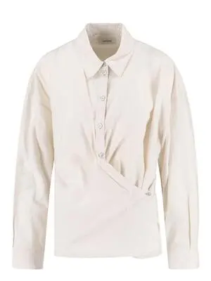 LEMAIRE Draped Cotton-Silk Blend Shirt Cream