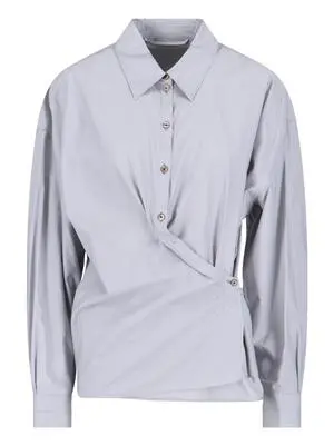 LEMAIRE Draped Cotton-Silk Blend Shirt Gray