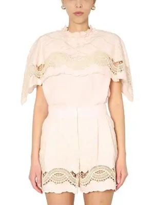 Alberta Ferretti Embroidered Cape Top - Pink