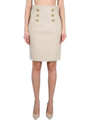 Balmain Linen Midi Skirt - Beige