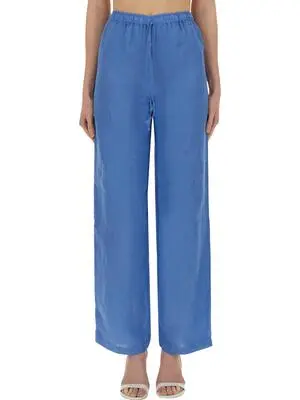 120% Lino Wide Leg Linen Pants - Blue