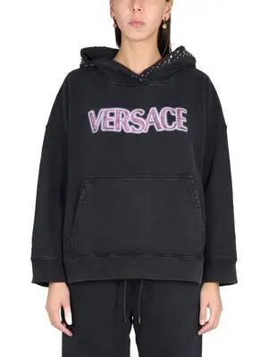 Versace Hooded Sweatshirt With Studs - Black