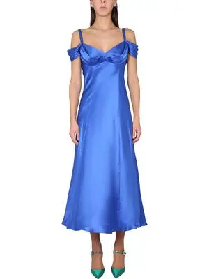 Alberta Ferretti Off-the-shoulder V-neck Dress - Blue