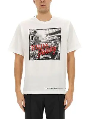 Dolce & Gabbana Cotton T-shirt With "italian Holiday" Print - White