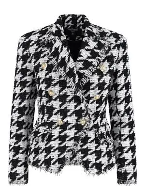 Balmain Double-breasted Houndstooth Tweed Blazer - White