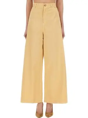 ALYSI Wide Leg Cotton Pants - Yellow
