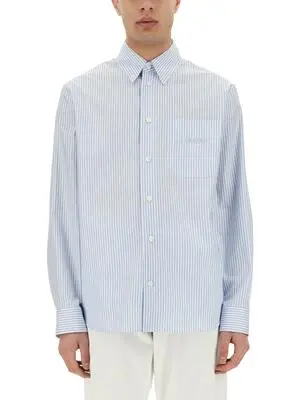 Versace Striped Shirt With Silk Printed Insert - Azure