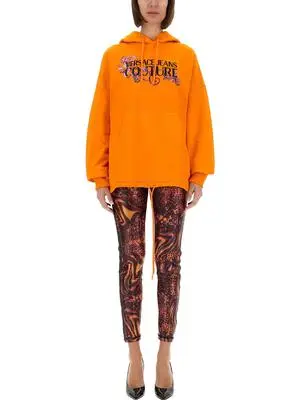 Versace Logo And Crystal Embellished Hoodie - Orange