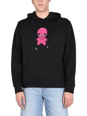Gcds Hooded Sweatshirt With Graphic Detail Black