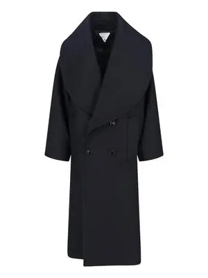 Loewe Double-breasted Wool Coat - Black