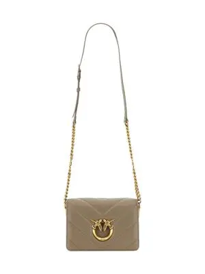 Pinko Mini Leather Shoulder Bag - Beige