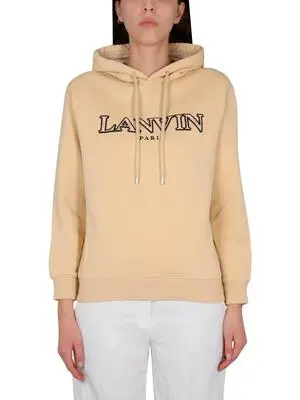 LANVIN Logo Embroidered Hoodie - Beige