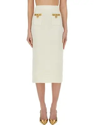 SELF-PORTRAIT Lurex Knit Midi Skirt - Ivory
