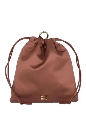 Miu Miu Satin Logo Pouch Brown