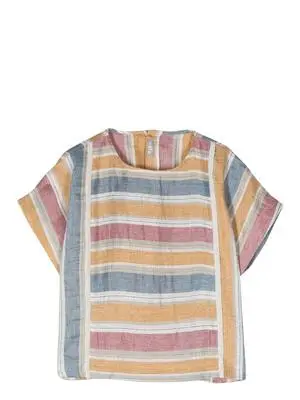 IL GUFO Striped Short Sleeve Blouse - Multicolour