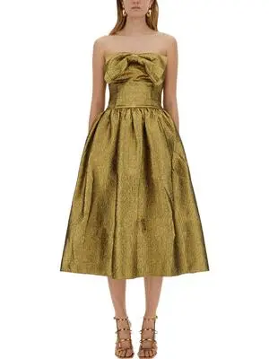 SELF-PORTRAIT Metallic Jacquard Midi Dress Gold