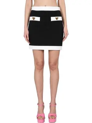 Moschino Heart Button Crepe Miniskirt - Black