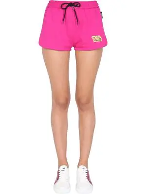 Versace Shorts With Greek Logo Patch - Fuchsia