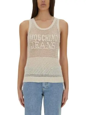 MOSCHINO JEANS Mesh Top With Logo - Ivory