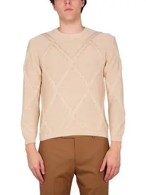 BALLANTYNE Cotton Cable Stitch Crew Neck Sweater - Beige
