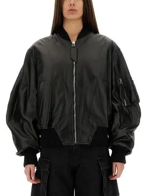 Attico Leather Bomber Jacket - Black