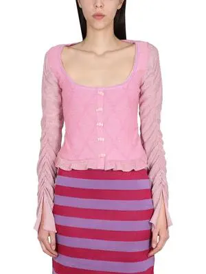 CORMIO Cardigan With Ruffled Sleeves - Pink