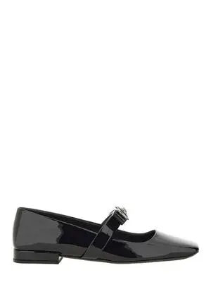 Versace Patent Leather Ballerinas With Ribbon Fastening - Black