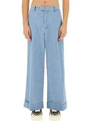 VALENTINO Wide Leg Cotton Pants