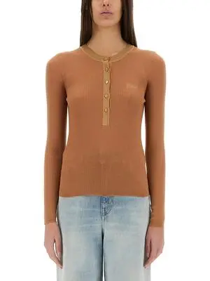 Chloé Merino Wool Henley Shirt - Nude