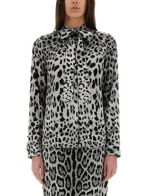 Dolce & Gabbana Leopard Print Bow Shirt - Animalier