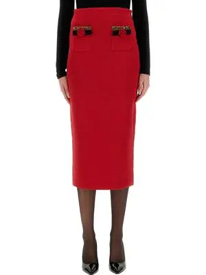 SELF-PORTRAIT Knitted Midi Skirt - Red