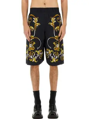 Versace Shorts With Baroque Print - Black