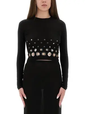 Rabanne Cropped Top With Eyelets - Black
