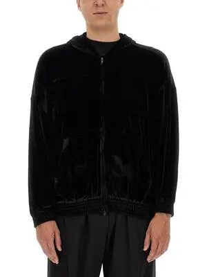 Balenciaga Velvet Hooded Sweatshirt - Black