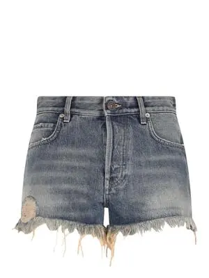 Balenciaga Distressed Denim Shorts - Blue