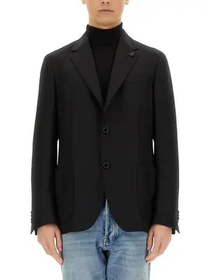 LARDINI Single-breasted Wool Jacket - Black