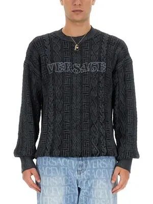 Versace Knit With Greek Braid Work - Grey