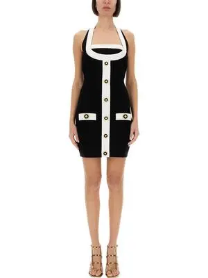 Balmain Two-tone Mini Dress With Open Back - Black