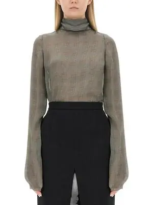 Saint Laurent Silk Charmeuse Turtleneck Blouse - Black